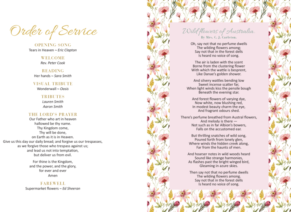Service Sheets - F Greed & Sons Funerals