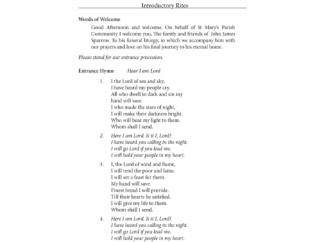 Service Sheets - F Greed & Sons Funerals
