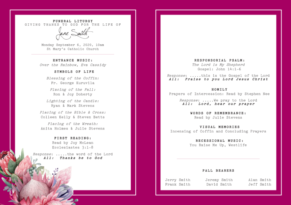 Service Sheets - F Greed & Sons Funerals