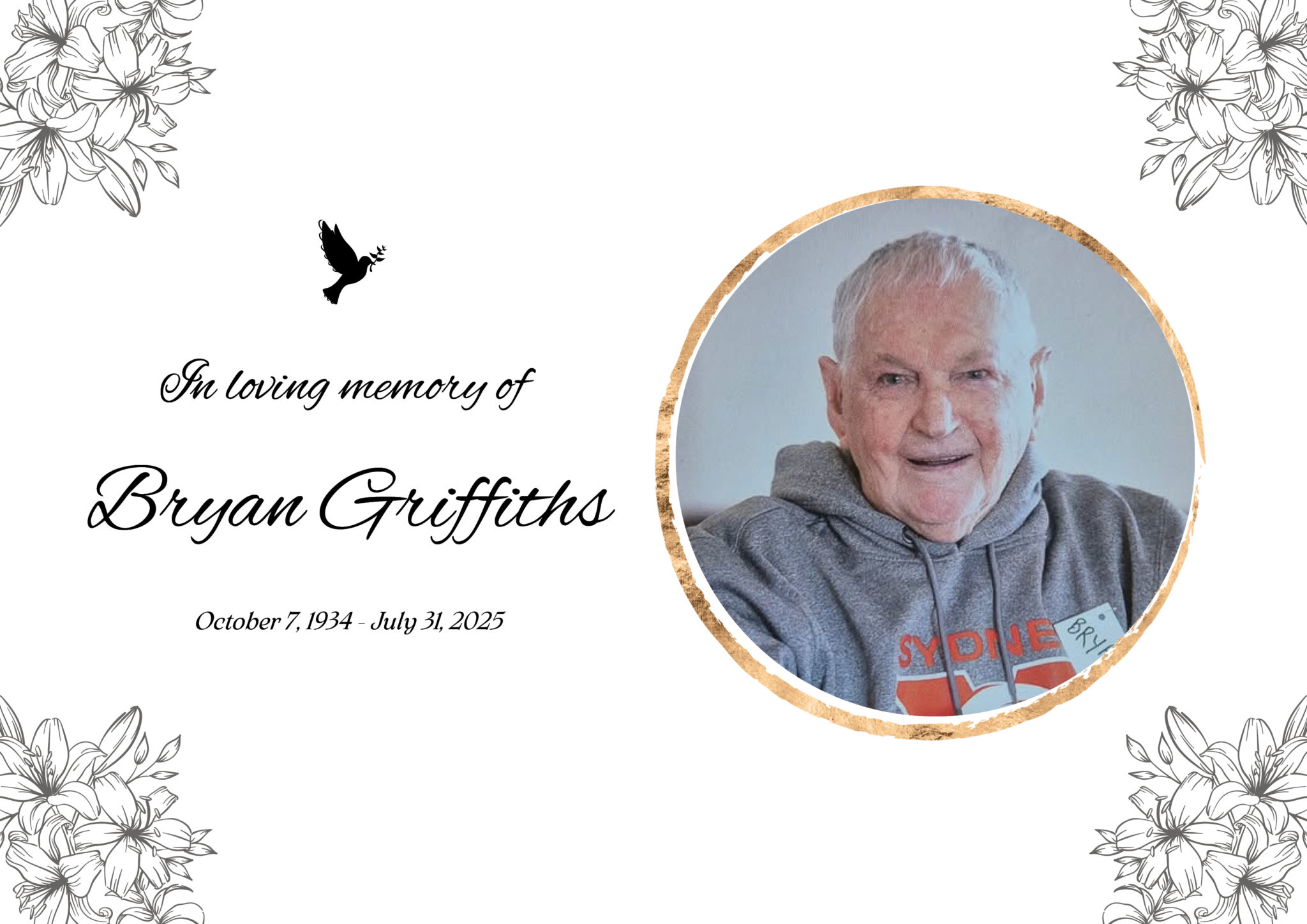 Memorial Tribute Bryan John Griffiths - F Greed & Sons Funerals