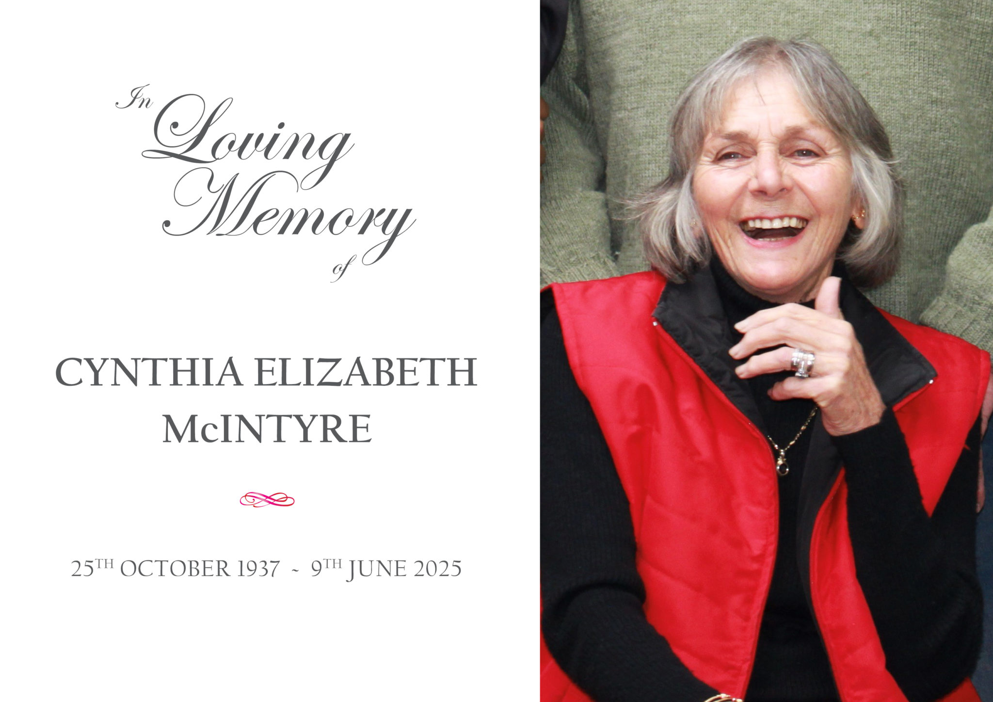 Memorial Tribute Cynthia Elizabeth McIntyre - F Greed & Sons Funerals