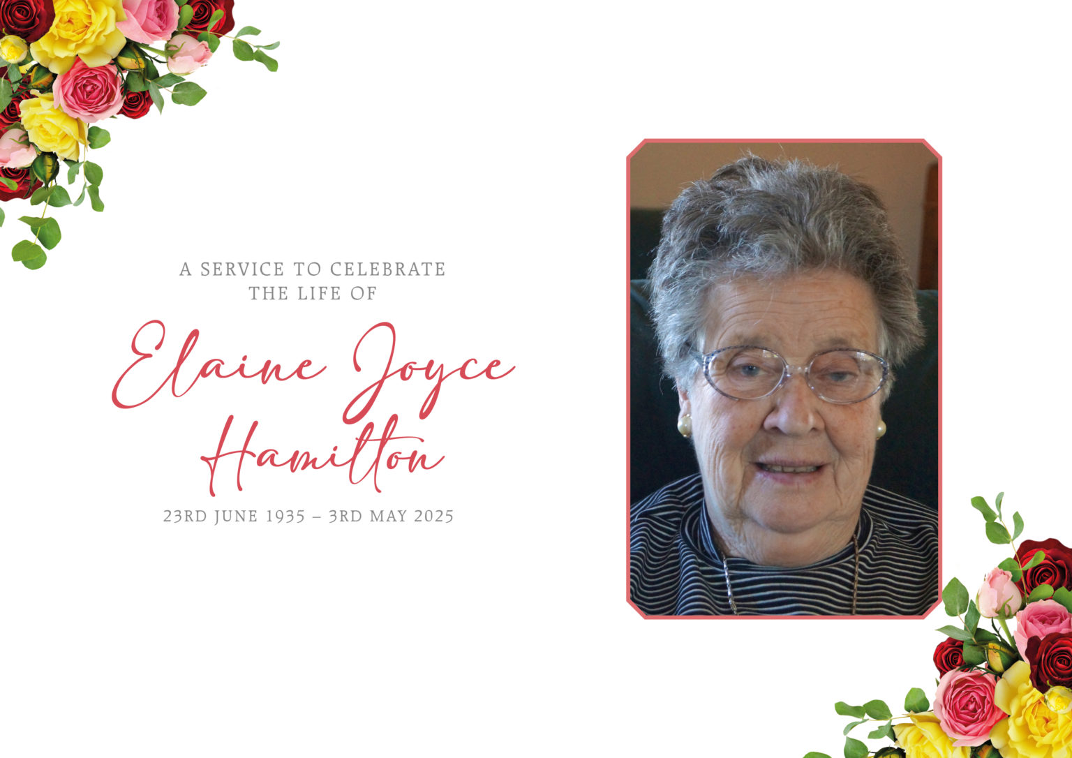Memorial Tribute template- HAMILTON ELAINE - F Greed & Sons Funerals