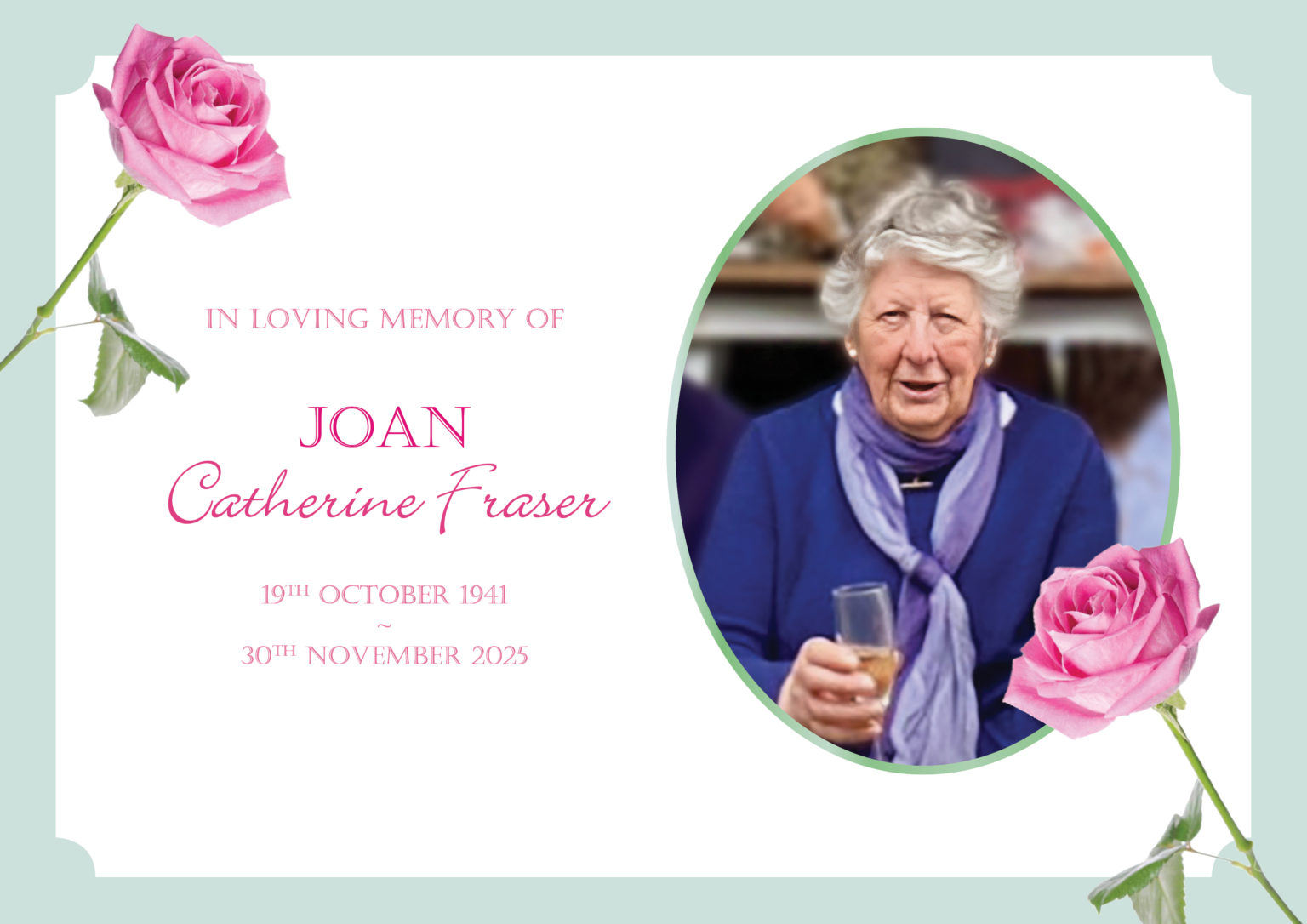 Memorial Tribute template - JOAN FRASER - F Greed & Sons Funerals