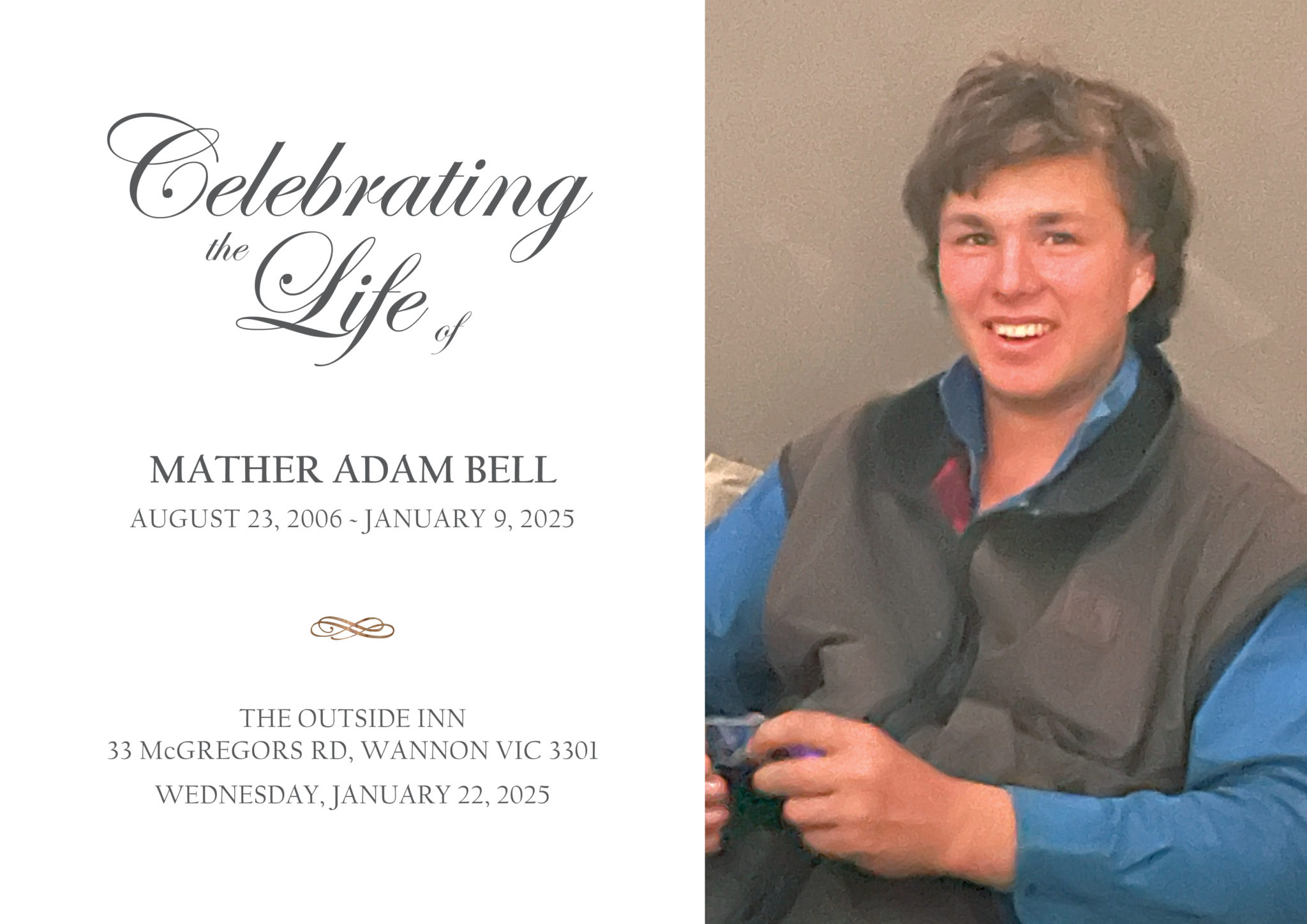 Memorial Tribute Mather Adam Bell - F Greed & Sons Funerals
