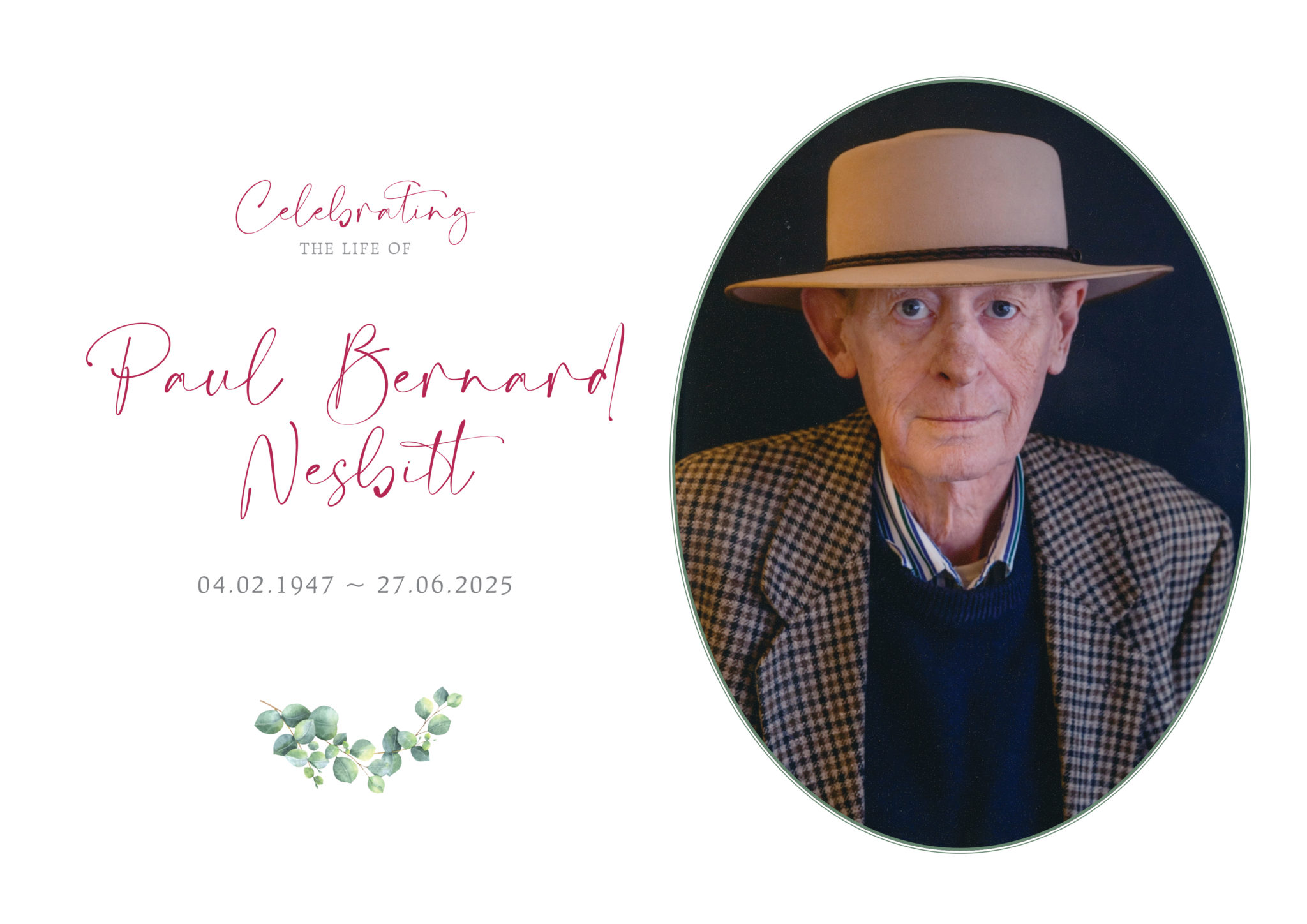 Memorial Tribute template - NESBITT - F Greed & Sons Funerals